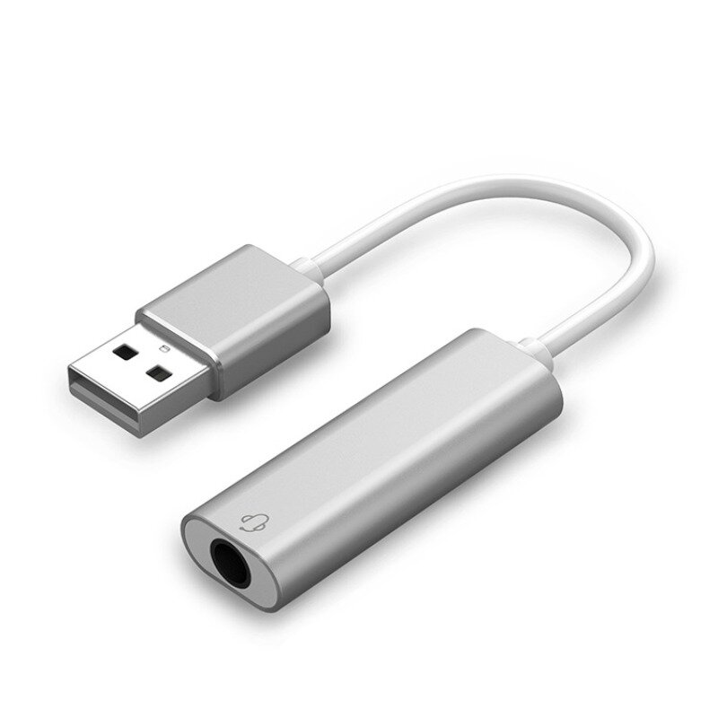 Внешняя USB звуковая карта для ноутбука и ПК с разъемами 3.5 мм для наушников и микрофона, серебристая