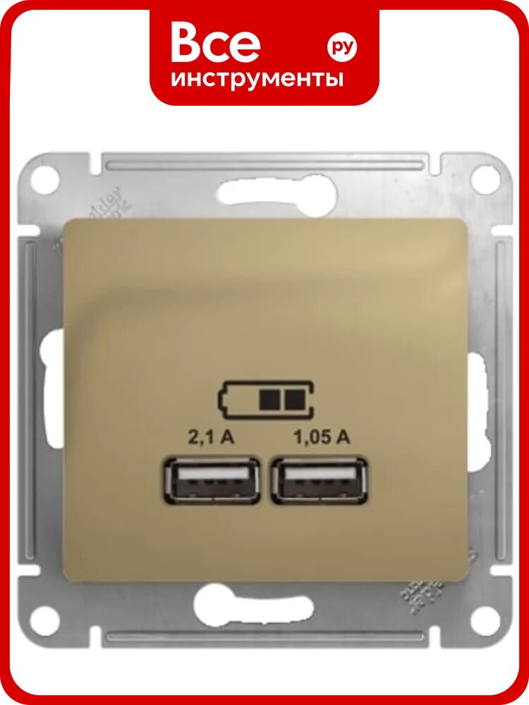 Розетка Systeme Electric Glossa Титан USB 5В (2100мА), 2х5В (1050мА) SE GSL000433