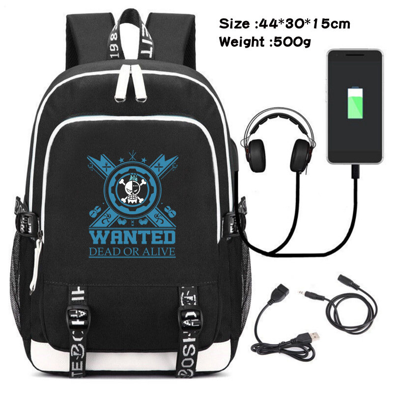 Аниме-рюкзак One Piece, канвас, 44×30×15 см, 500 г, USB-порт, отделение для ноутбука 16", для учёбы и путешествий
