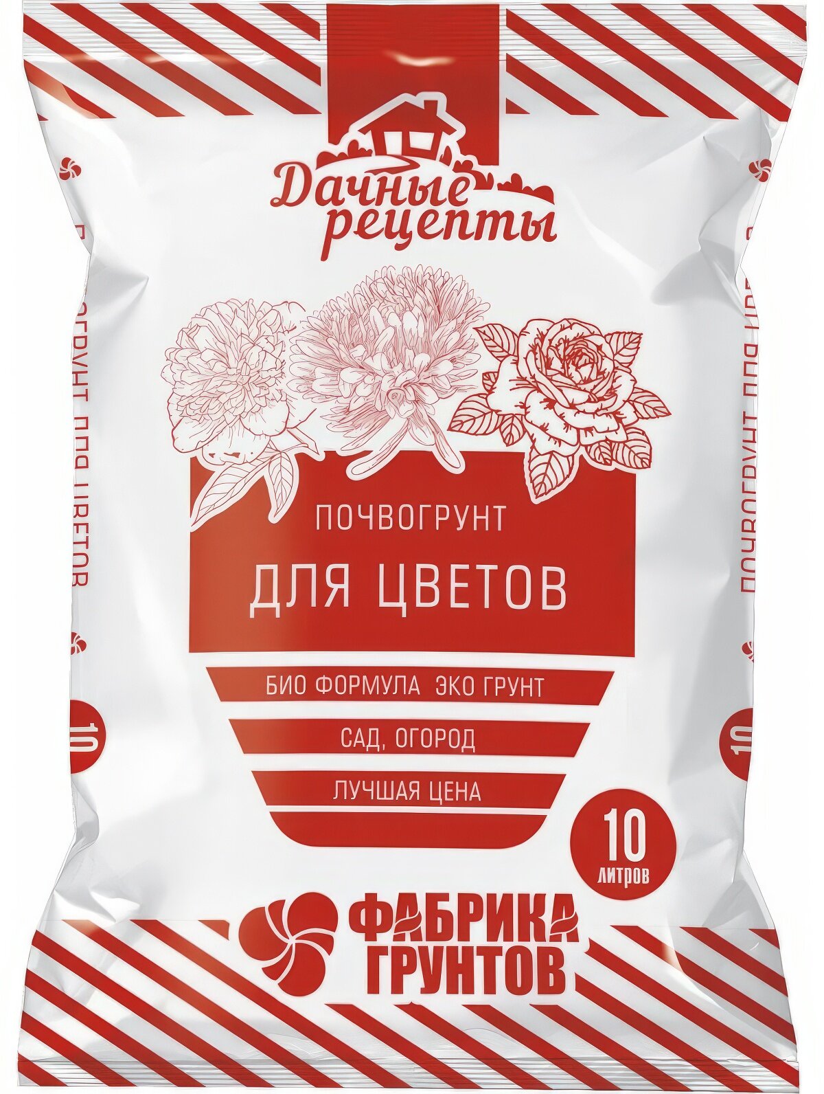 Почвогрунт 'Для цветов' Фабрика Торфа Дачные рецепты 10 л ДРЦв-10