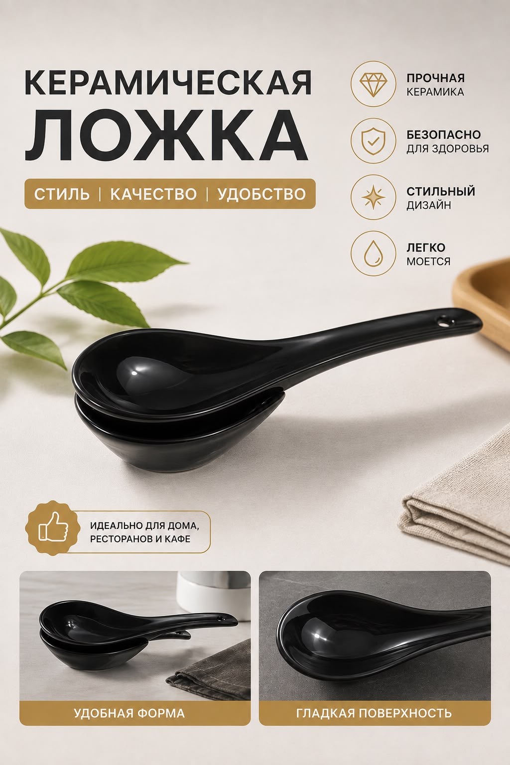 Ложка для супа керамическая с подставкой, японская ложка для рамена и соусов