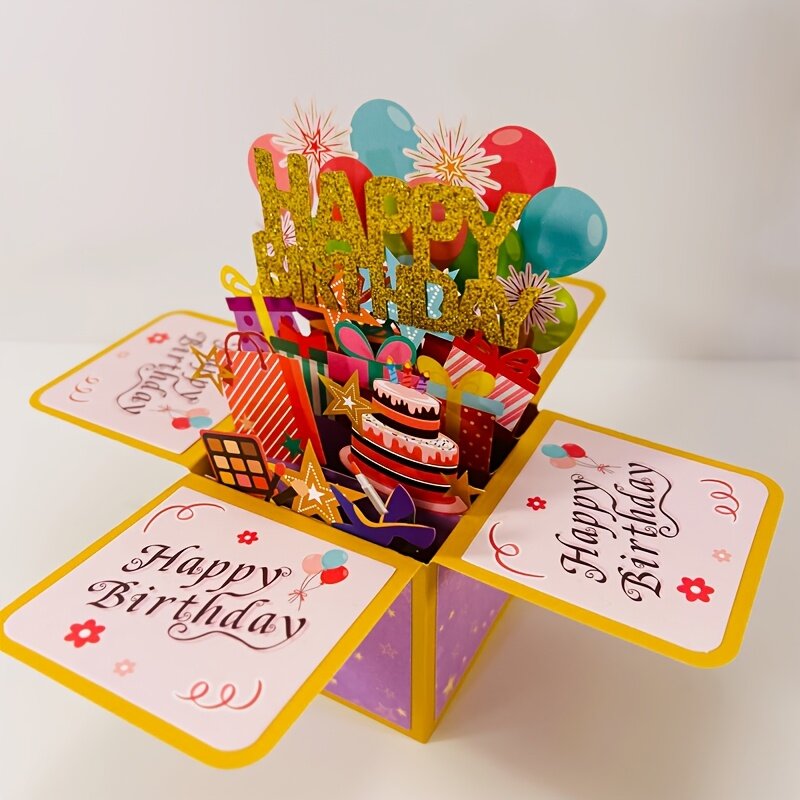 3D pop-up открытка с днём рождения для женщин и мужчин