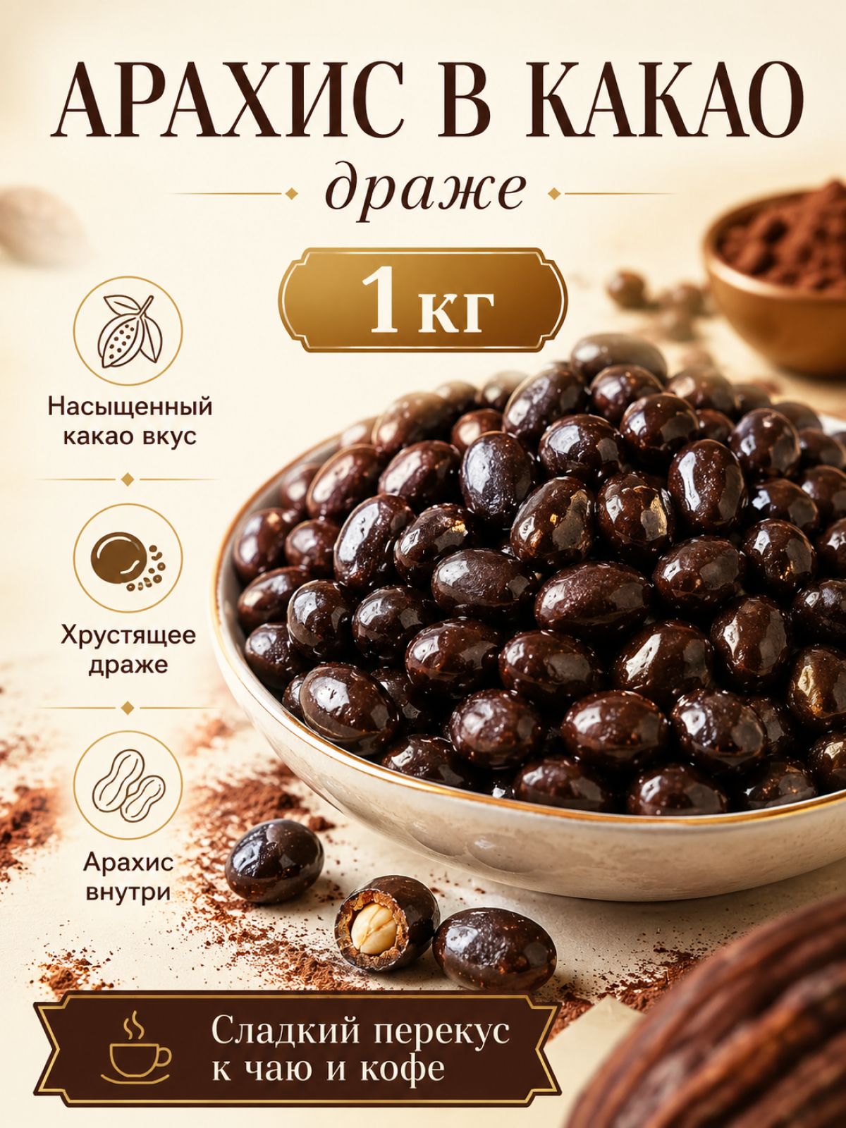Арахис в какао порошке драже 1 кг