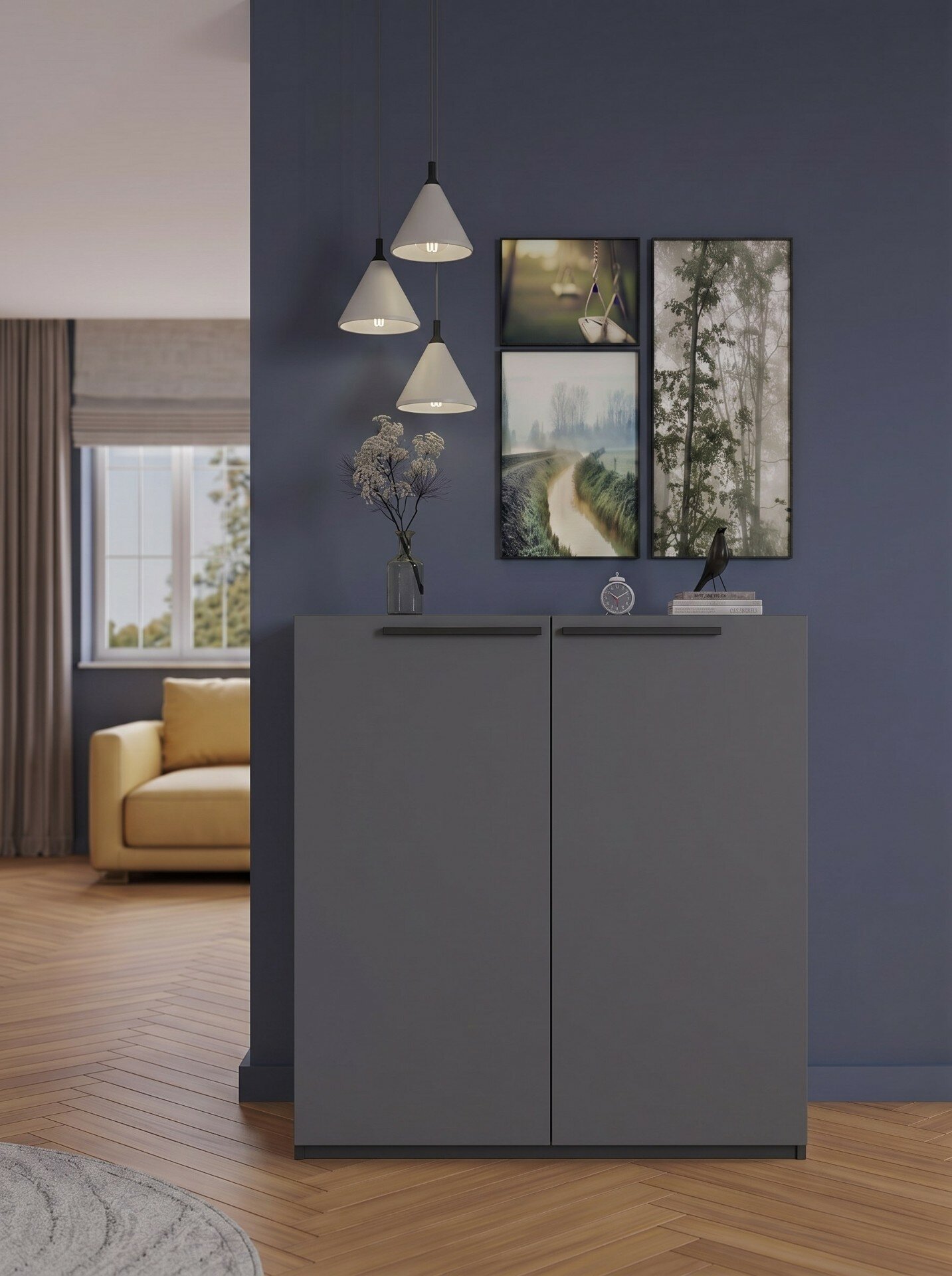 Тумба Лорена Пакс-1 Серый Графит 162 PE FM 110x44x90 см, Дом мебели для вас