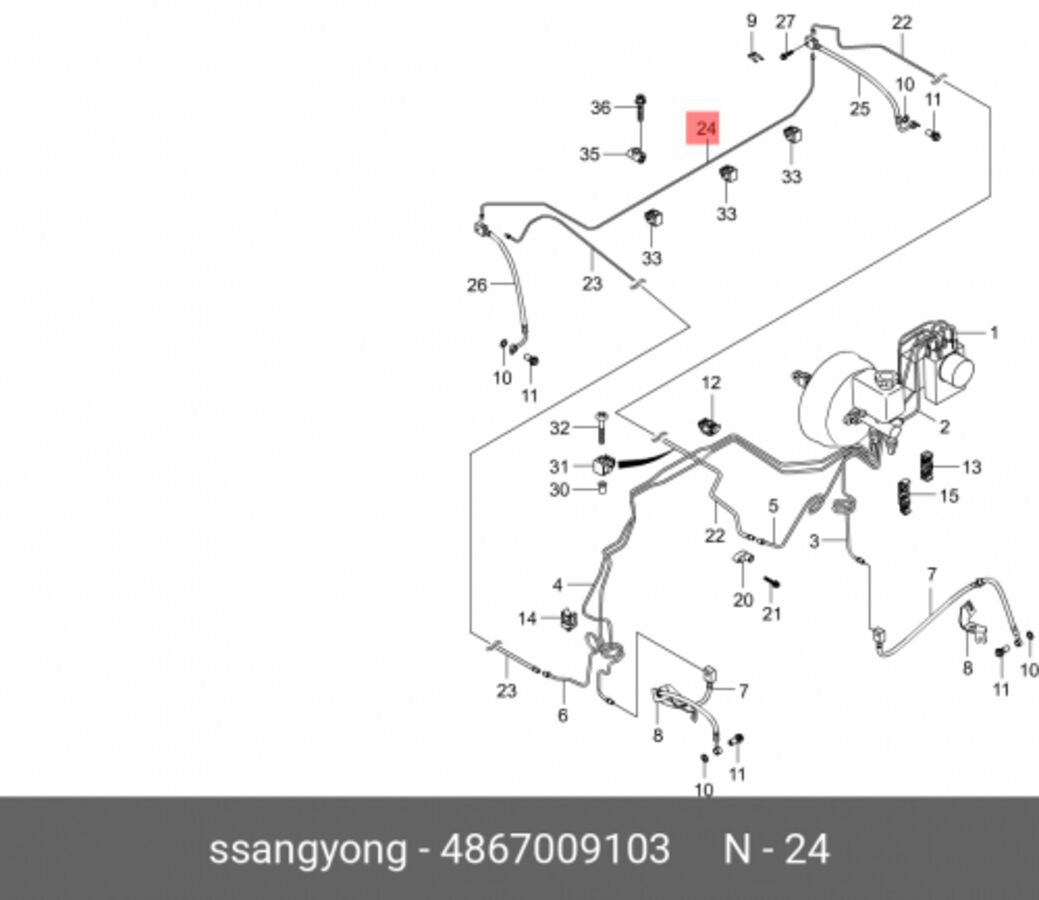 Трубка Тормозная / Tube Assy-3W/Conn To Org (SSANGYONG 4867009103)