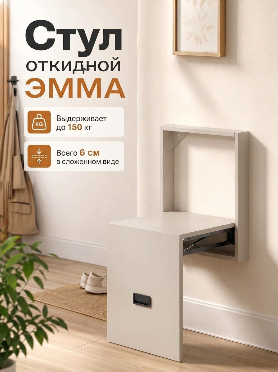 Складной настенный стул откидной "Эмма", белый