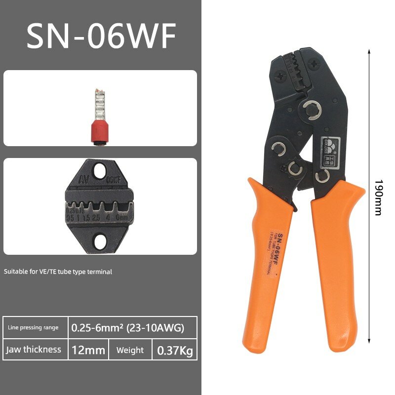 Холодный кримп-трубная клемма SN-06WF для провода 0,25-6 мм², изолированная клемма