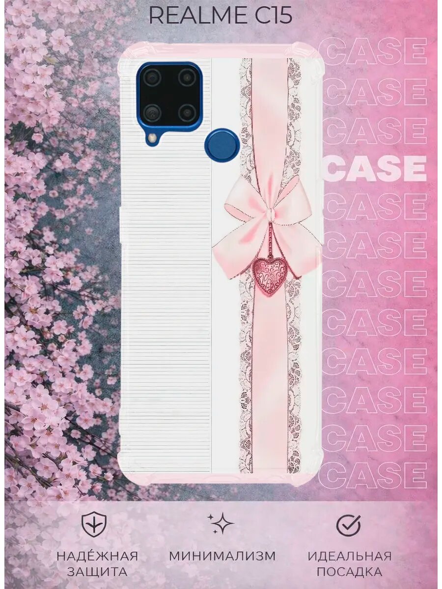 Чехол на Realme C15 с принтом Розовый бантик минимализм