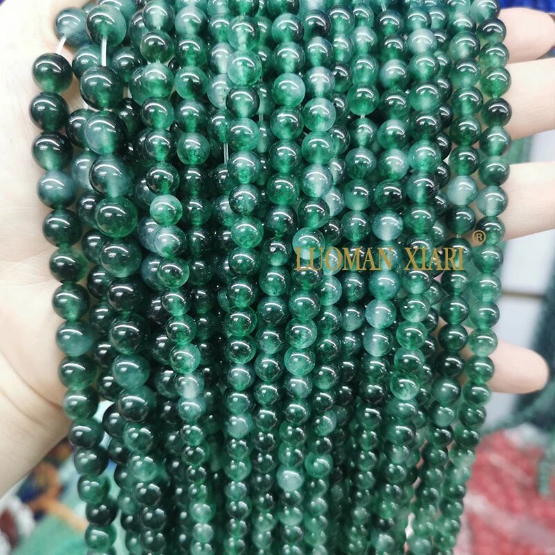 Натуральные бусины халцедон зеленый LUOMAN XIARI 6/8/10 мм 4mm 59-61pcs, dark moss color