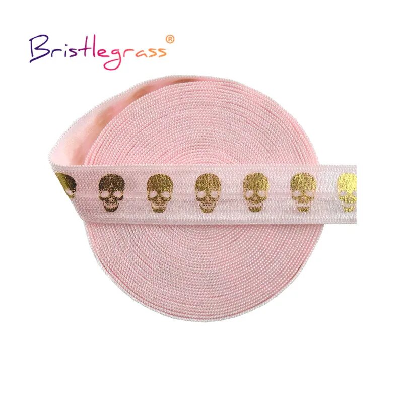 Резинка BRISTLEGRASS с принтом Золотая Звезда 5/8", спандекс Розовый, Gold Skull-Pink, 5 Yards