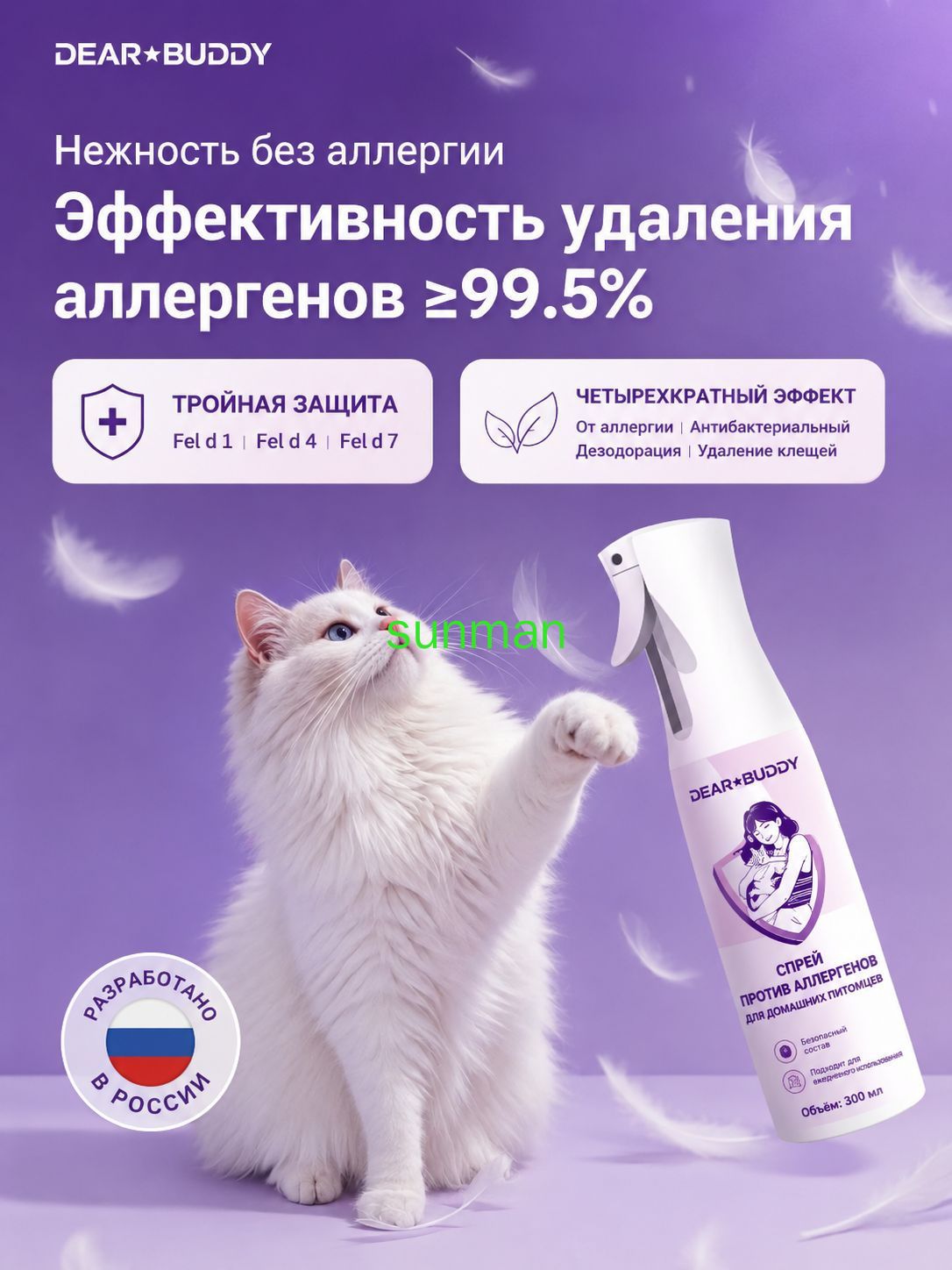 Гипоаллергенный спрей для кошек 300 мл, антиаллергенное средство для питомцев