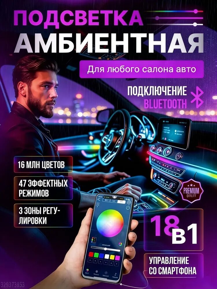 Амбиентная подсветка в машину с Bluetooth и светомузыкой