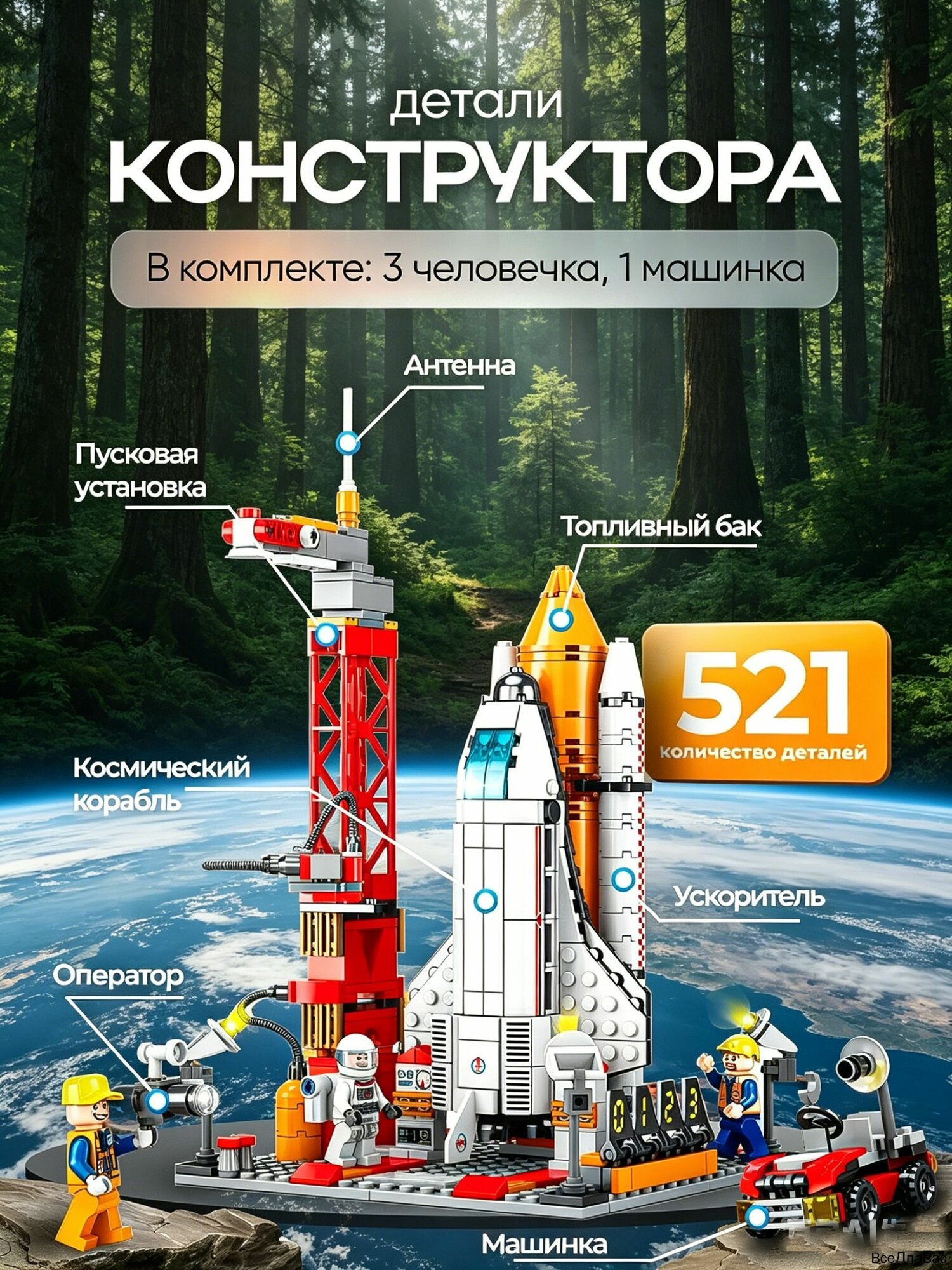 Конструктор Космический корабль сборная модель, игрушка для детей и взрослых