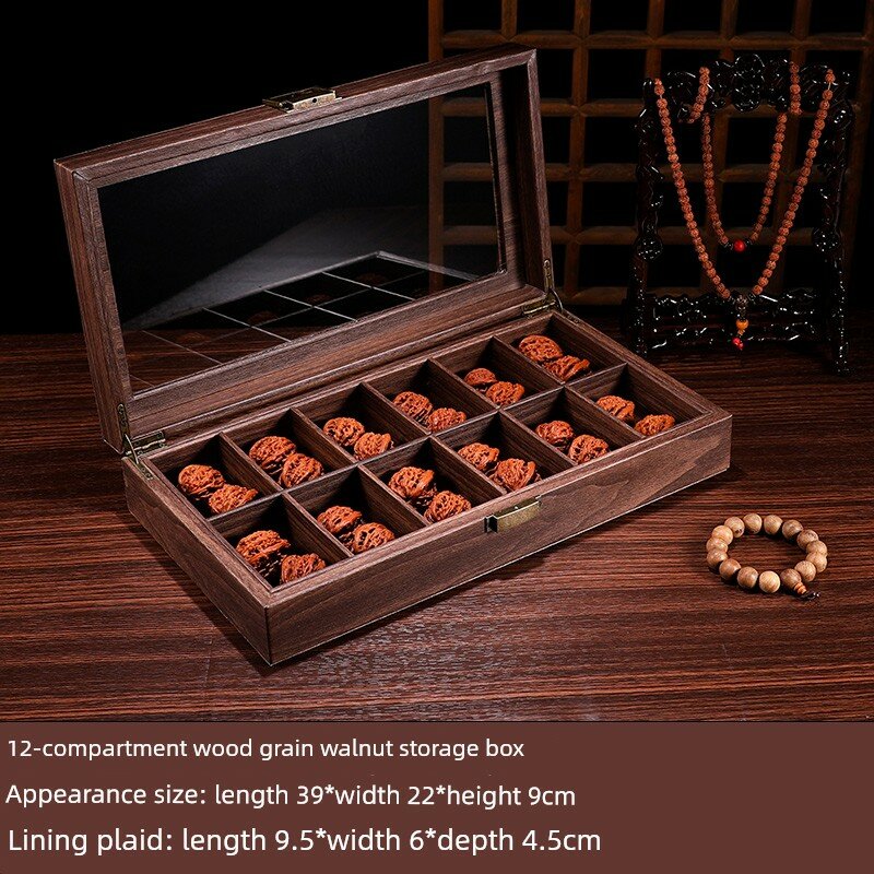 Коробка для хранения 12 позиций из кожаного материала с рисунком дерева с крышкой для коллекций из ореха, натуральный