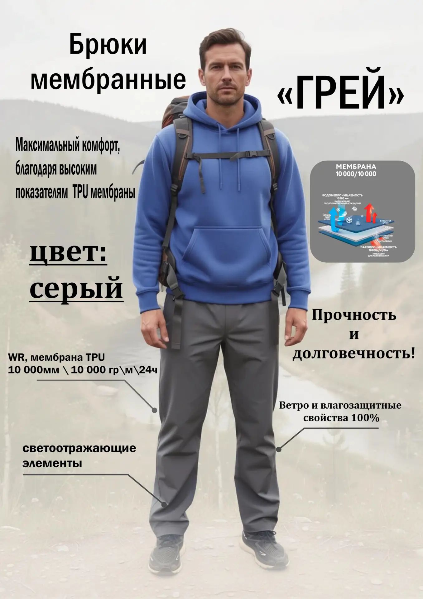 Брюки мембранные Грей р.46