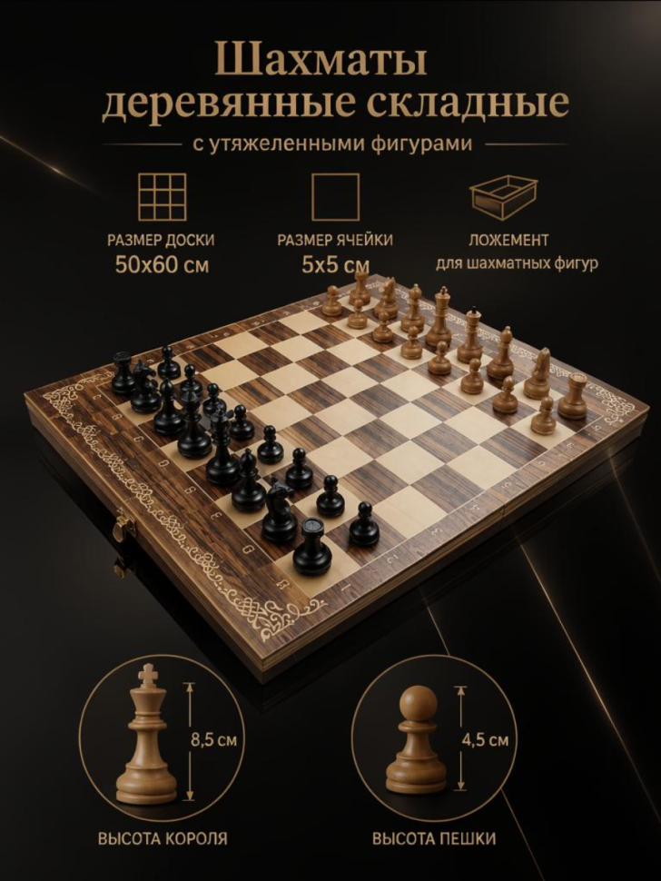 Шахматы со складной доской и утяжеленными фигурами (50 х 60 см)