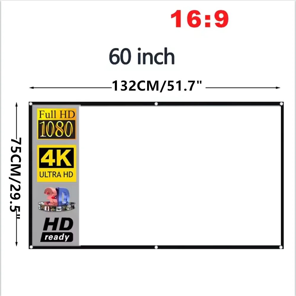 Портативный белый проекционный экран XIAOHUI 60-180 дюймов 60 inch