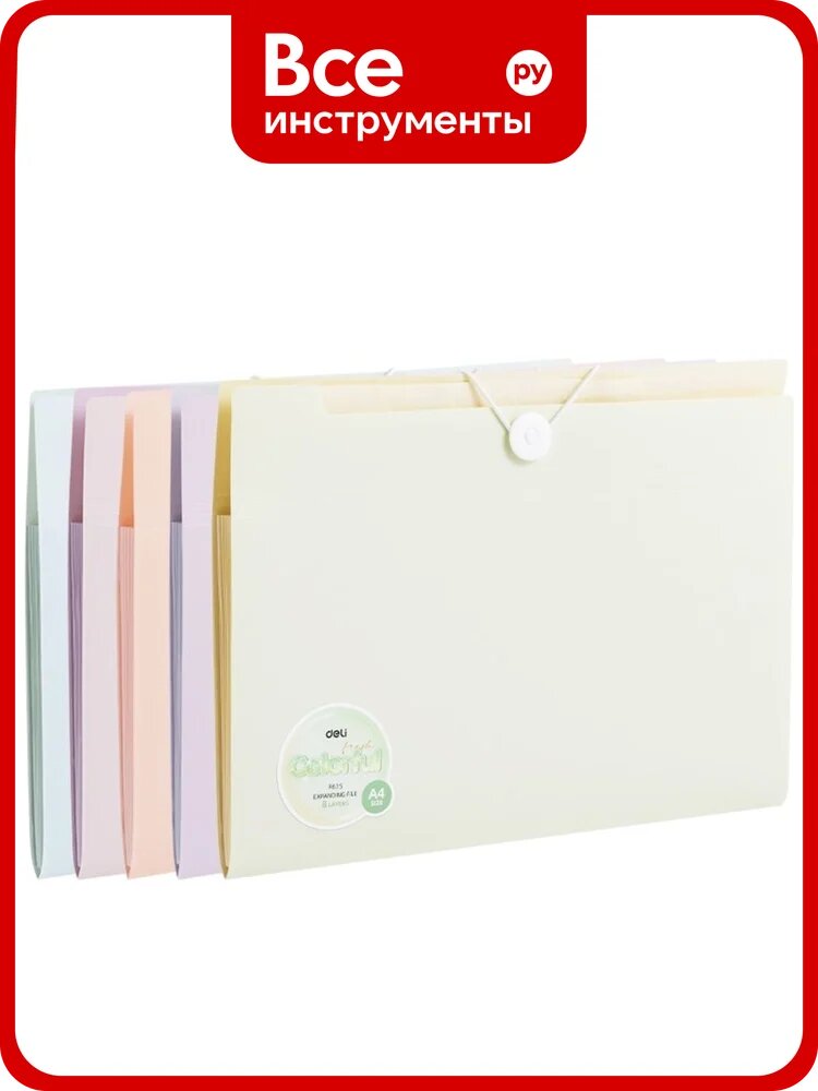 Папка на резинке Deli Colorful, , с разделителями, 8 отделений, А4 полипропилен, 5 цветов ассорти EF615