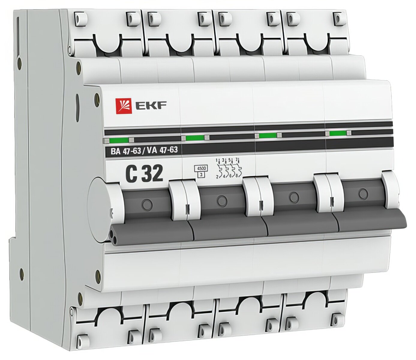 Автоматический выключатель EKF PROxima ВА 47-63, 4P, 32А (C), 4,5kA mcb4763-4-32C-pro