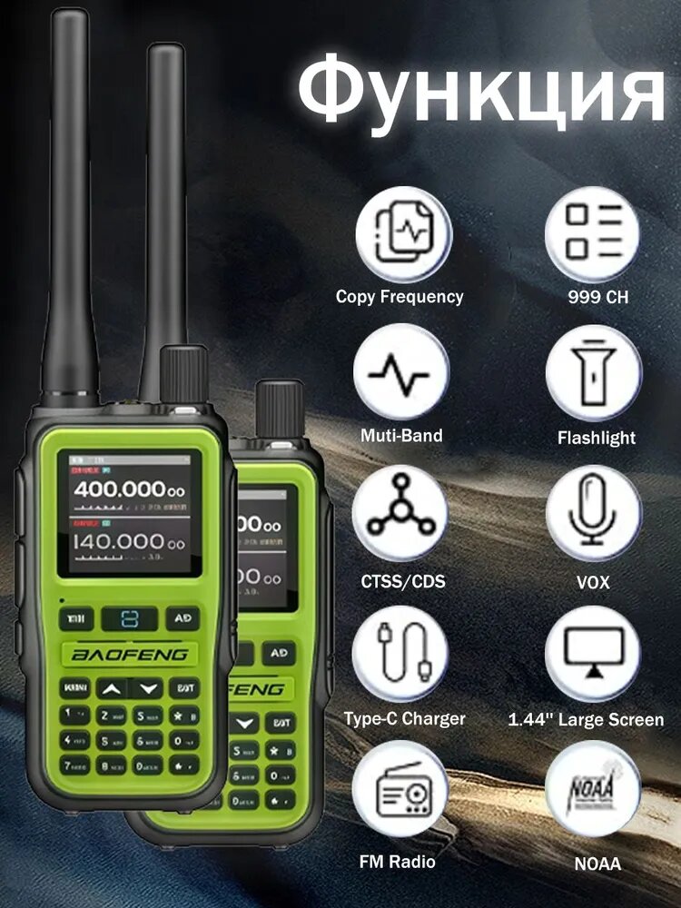 Портативная рация Baofeng UV-5R mini мощностью 6 Вт, зеленый, 2 шт