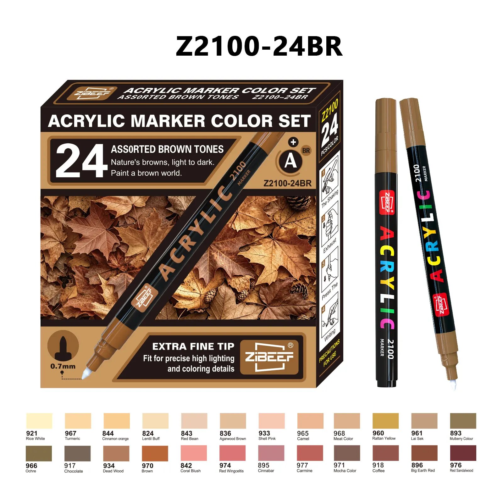 Акриловые маркеры Zibee 24 цвета Brown Series