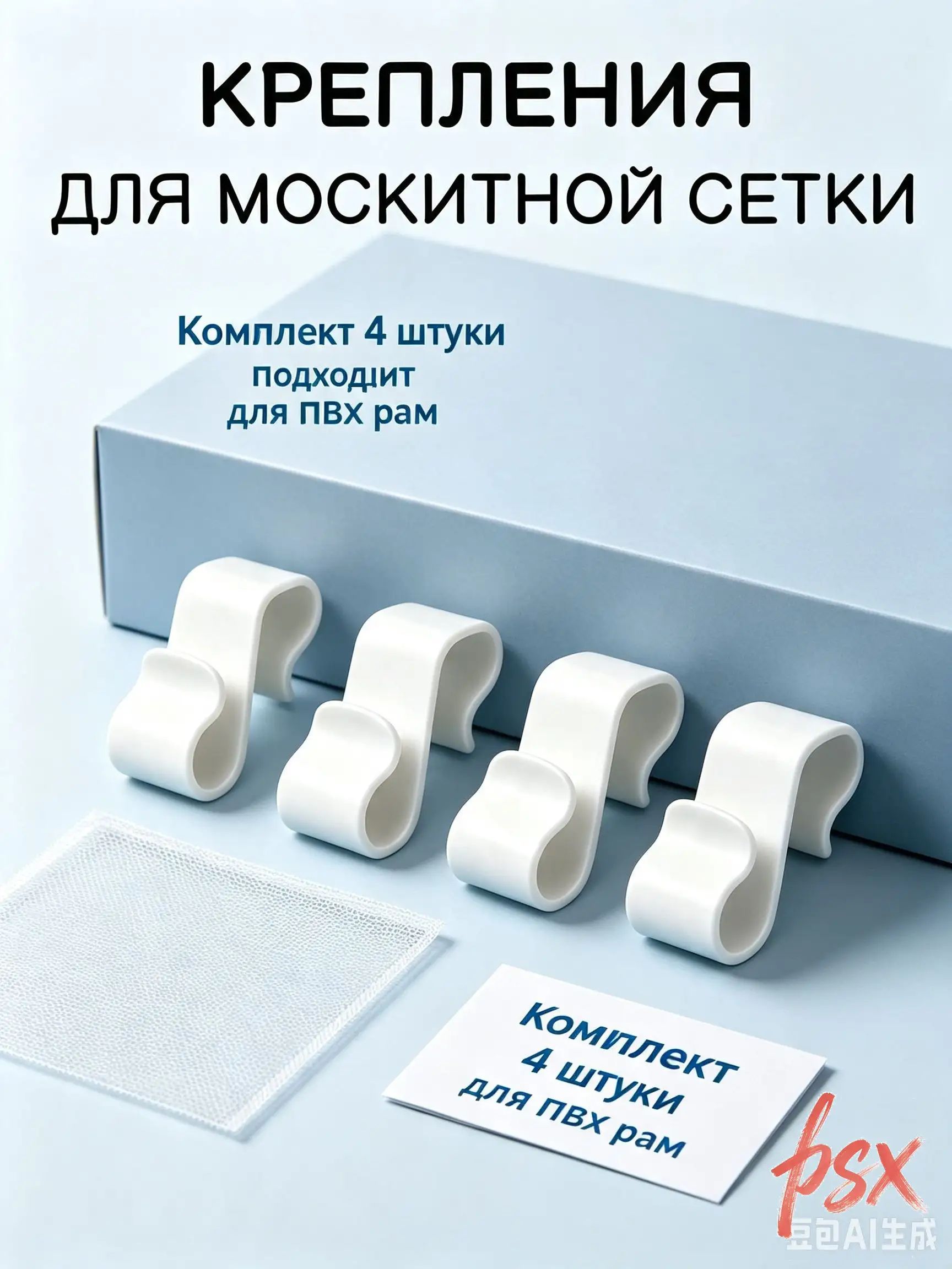 Универсальный фиксатор москитной сетки для окон ПВХ, комплект 4 держателя белого цвета