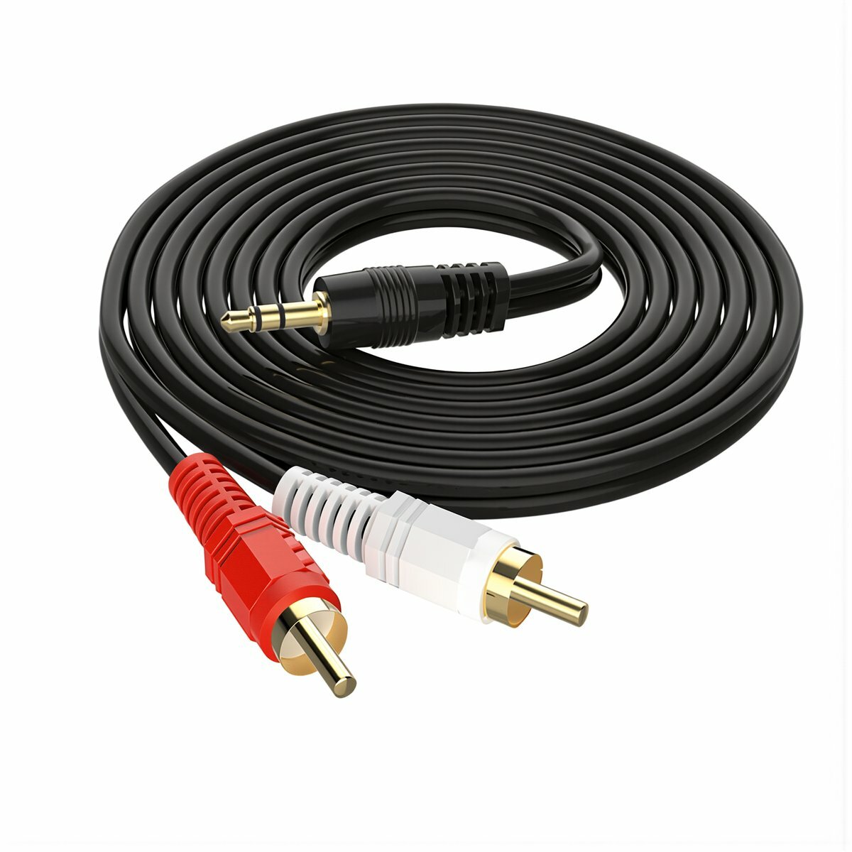 Кабель для домашней аудиосистемы 3.5 мм 2 RCA 1.5 м гибкая оболочка красный белый разъём подключение динамиков