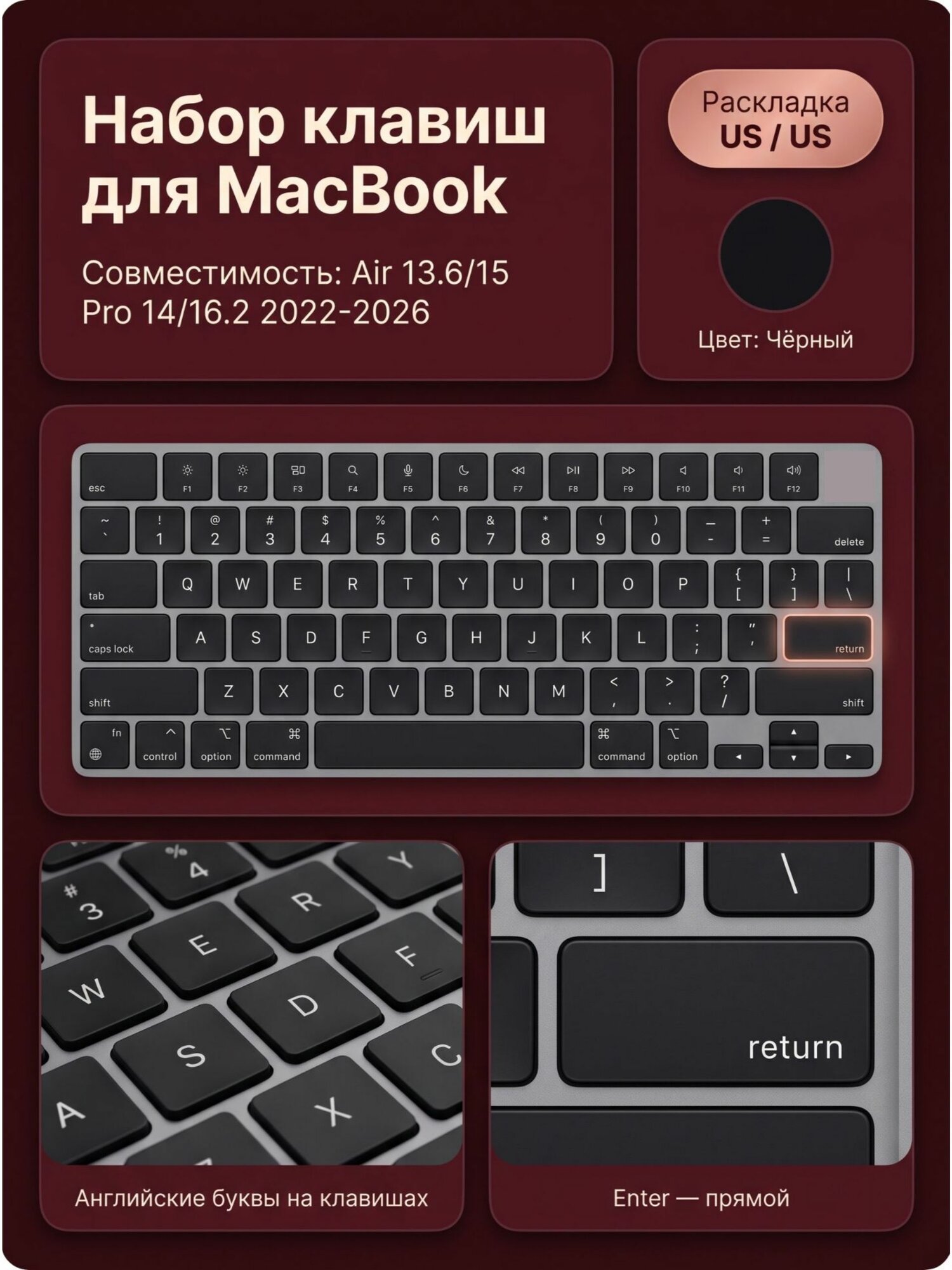 Набор клавиш для ноутбука MacBook Air 13.6 / Air 15, MacBook Pro 14 / Pro 16.2, US-US, Американская