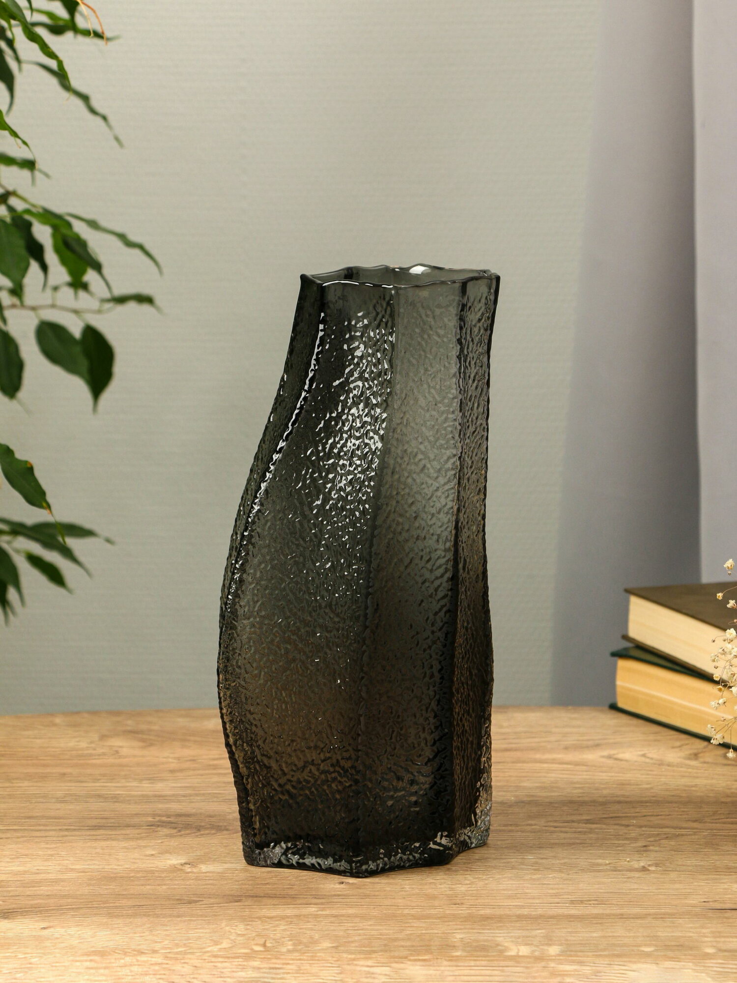 Ваза для цветов "Дженис", 30x15x9.5 см, стекло, серая, вид вазы: настольная