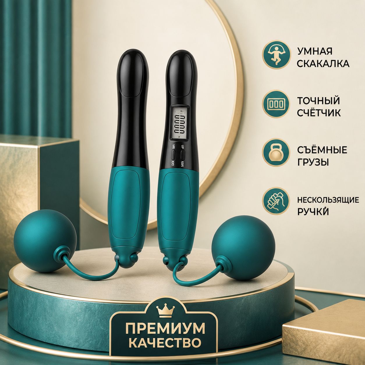 Умная электронная скакалка со счетчиком калорий, беспроводная и с длинным тросом, магнитный чип, бирюзовая
