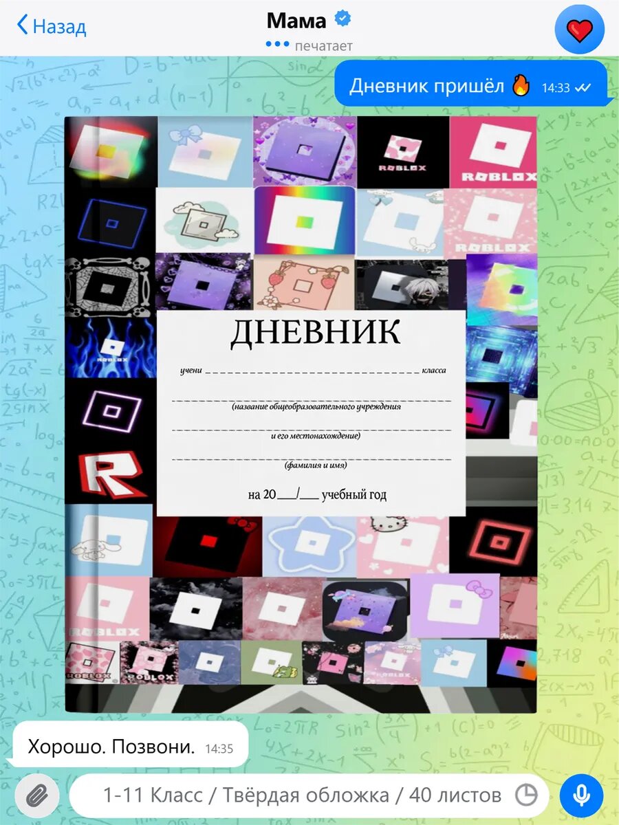 Школьный дневник с принтом Роблокс