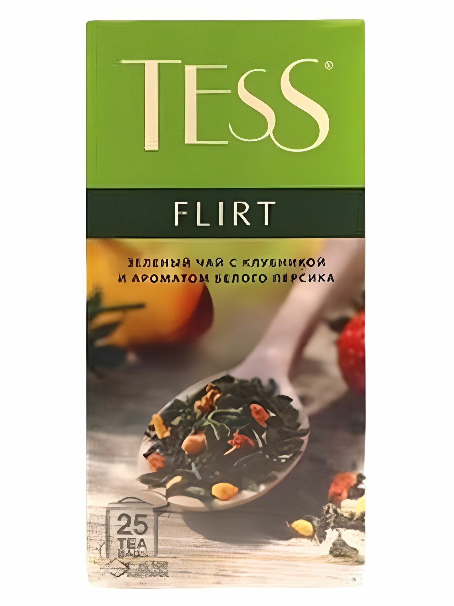 Чай зеленый TESS Flirt с кусочками персика и клубники, 25пак