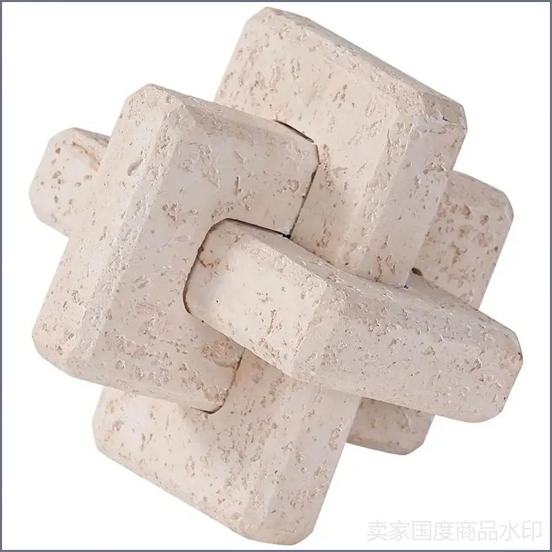 Декоративная скульптура 3-link knot из травертина, для журнального стола, книжной полки и прихожей / взаимосвязанный куб.