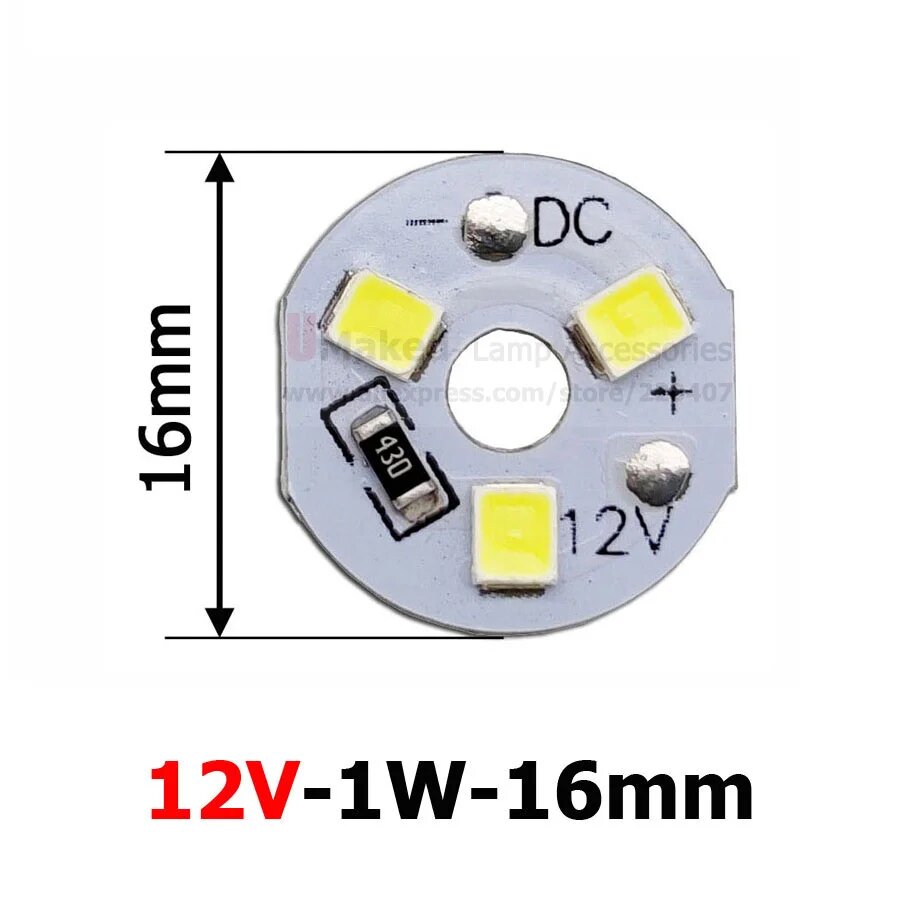 Светодиодная лампа 12V 1W Warm white 16mm