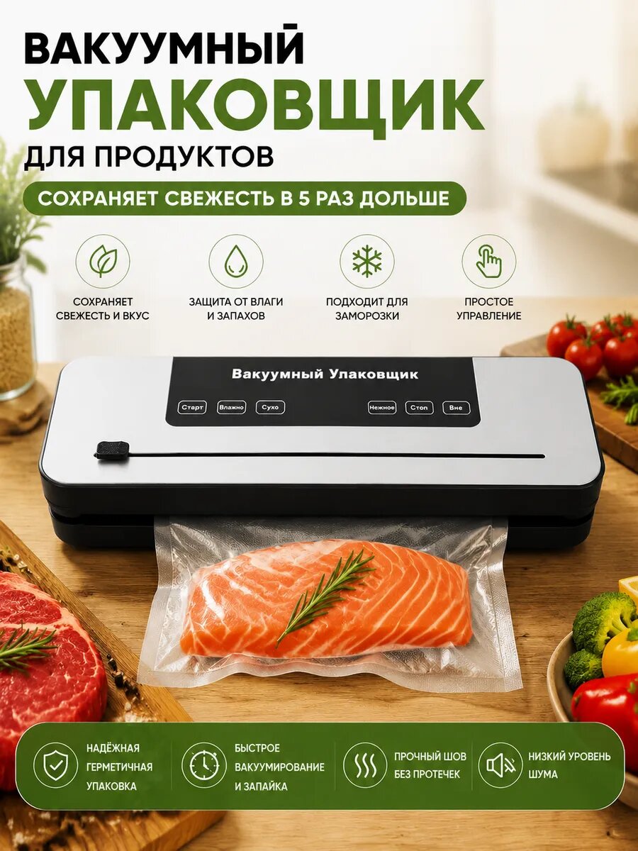 Вакууматор для продуктов с пакетами и резаком