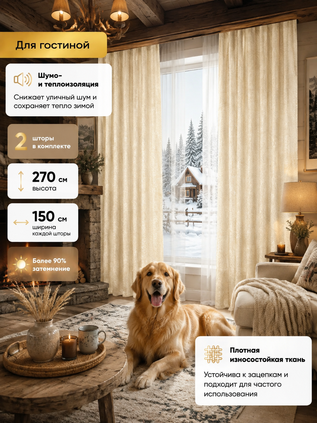 Шторы блэкаут мрамор кремовые 400x250 см, комплект 2 полотна 200x250 см, плотные портьеры для спальни и гостиной