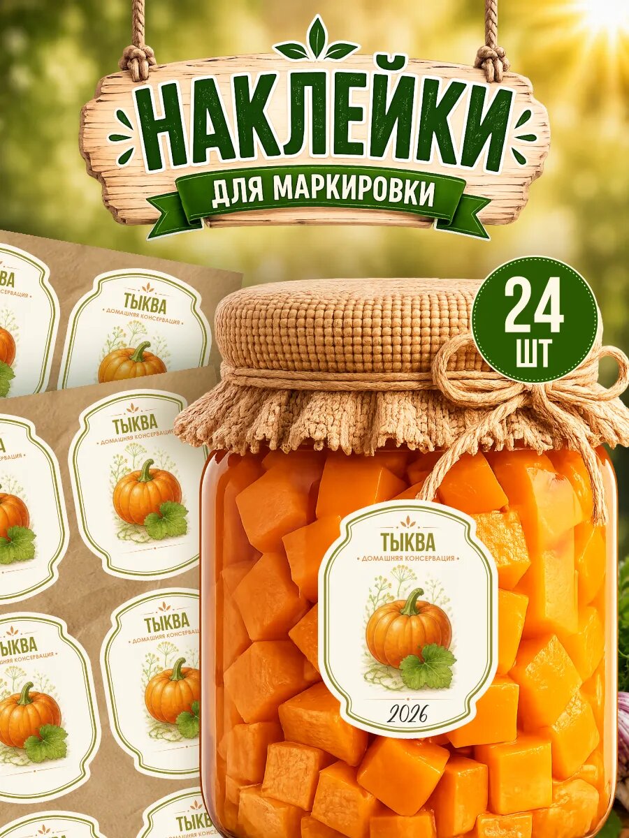 Наклейки на банки с заготовками 24 шт тыква