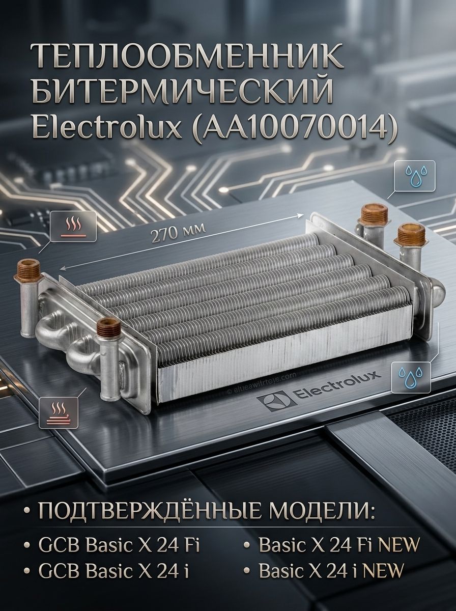 Теплообменник битермический Electrolux Basic X 24 Fi, Basic X 24 i, 270 мм, медный (AA10070014)