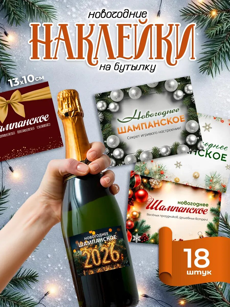 Наклейки новогодние, на бутылки, шампанского