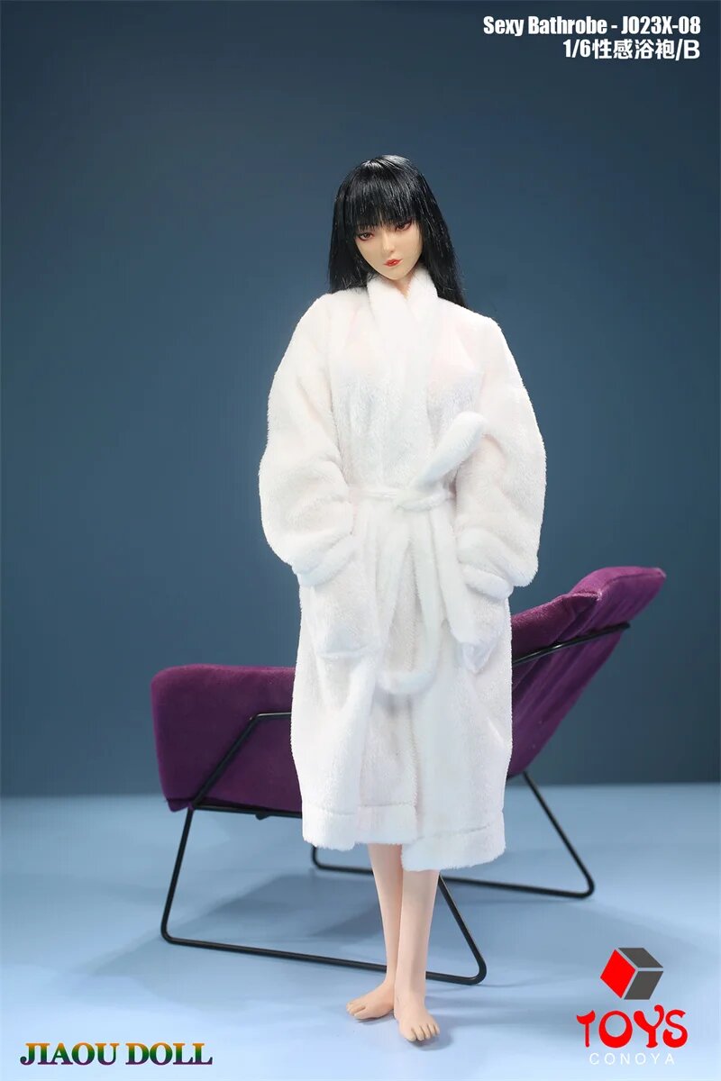 CONOYA 1/6 Белый Халат и Черный Полупрозрачный Халат для Фигурки Белый, white bathrobe