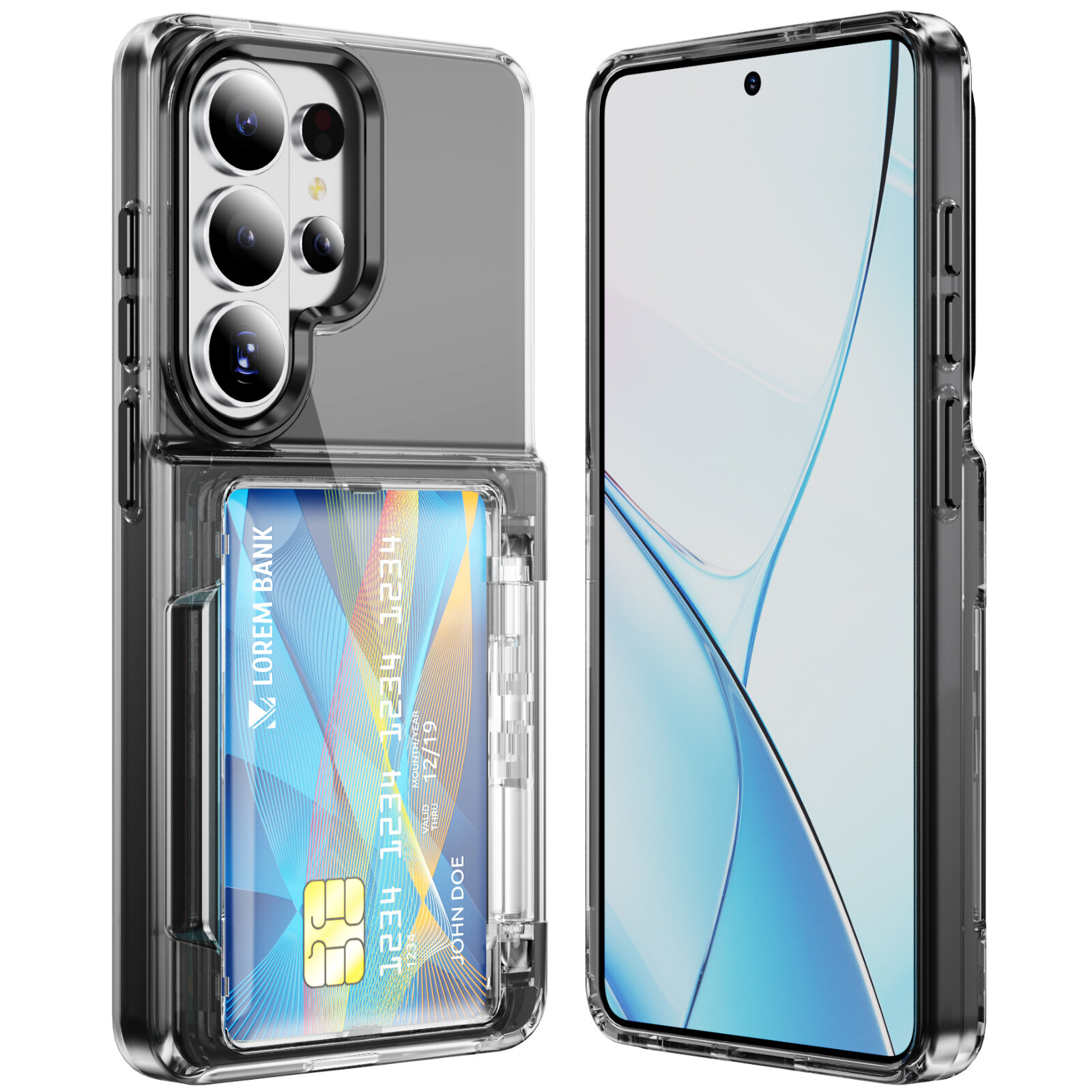 Прозрачный чехол Lumen Case с подставкой 2 в 1 и отделением для карт: Samsung Galaxy S25 Ultra черный