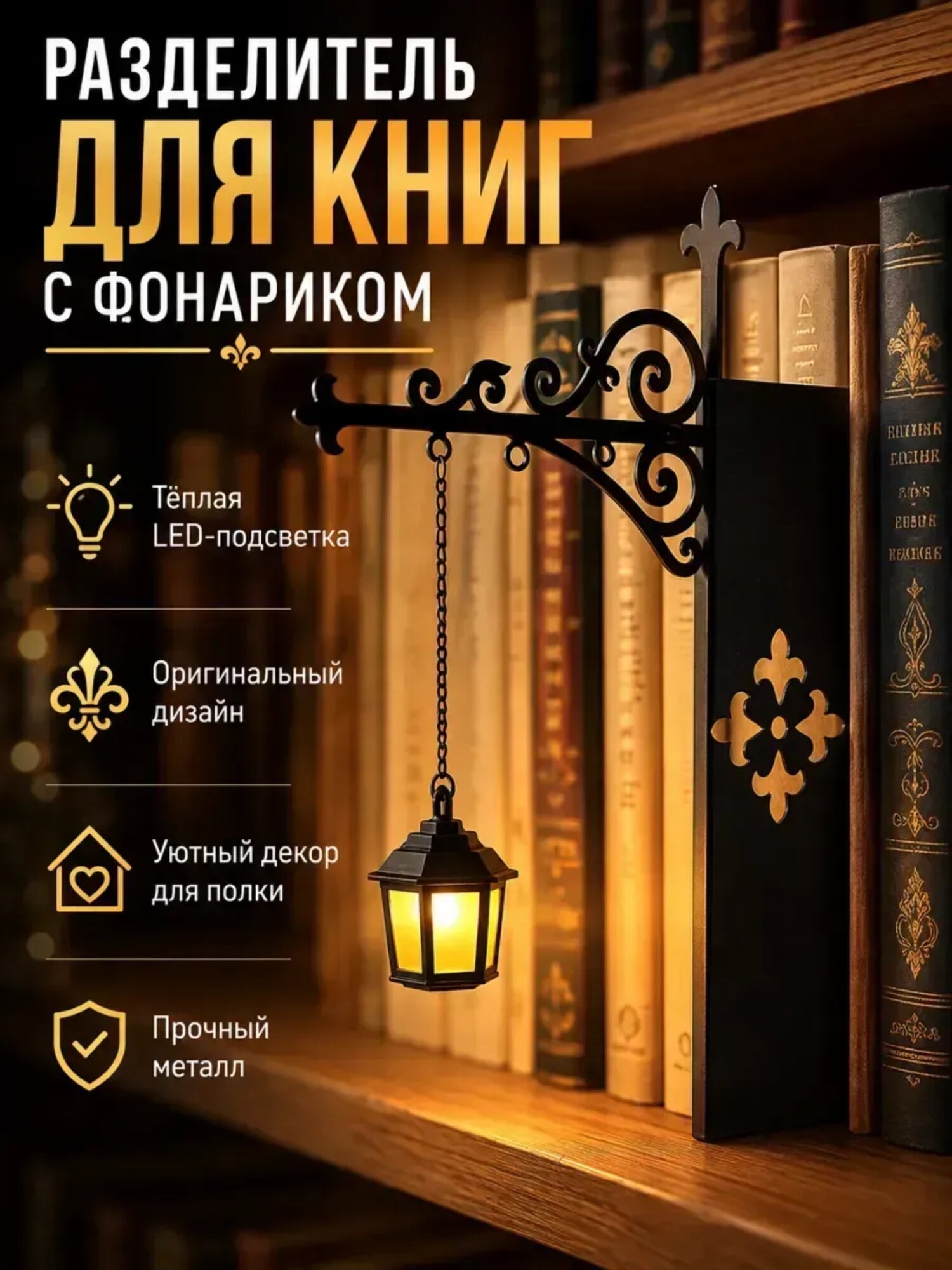 Разделитель для книг на полку с фонариком, декоративный ночник, Лампы для бытовой техники