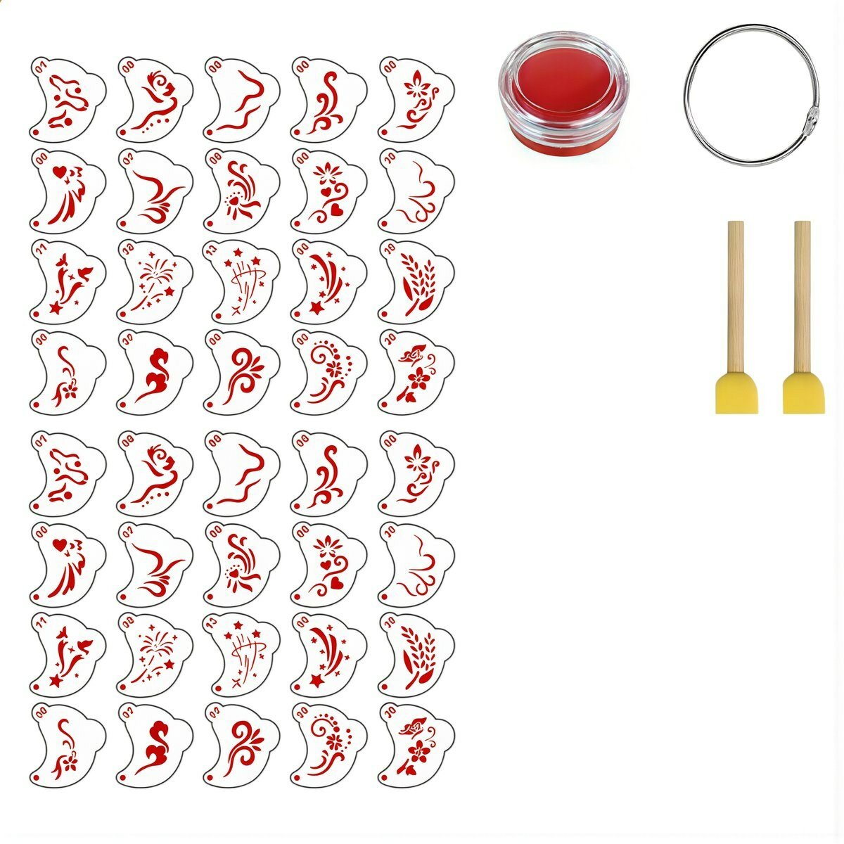 Трафареты для макияжа лица 20 штук набор шаблонов для глаз для детей и взрослых для театральных выступлений, A 20 шаблонов + 1 банка краски для макияжа + 2 спонжа + металлическое кольцо