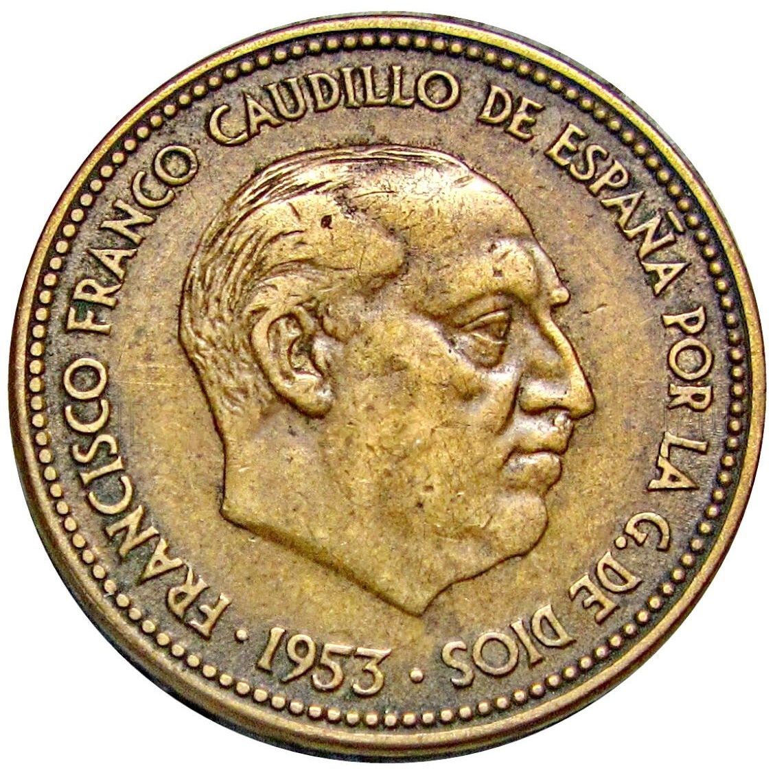 Монета Испании 2.5 песеты 1954 , дата в звезде