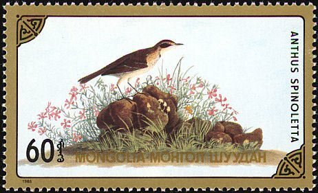 (1986-062) Марка Монголия "Береговой конек" Водоплавающие птицы III O