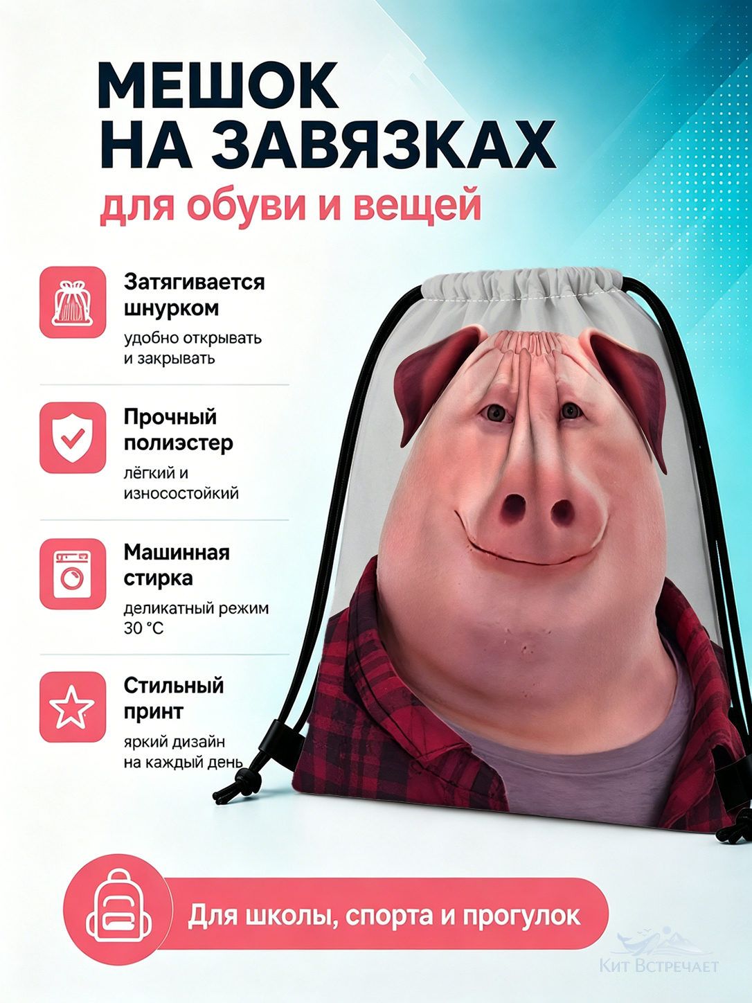 Мешок для обуви с изображением свиньи