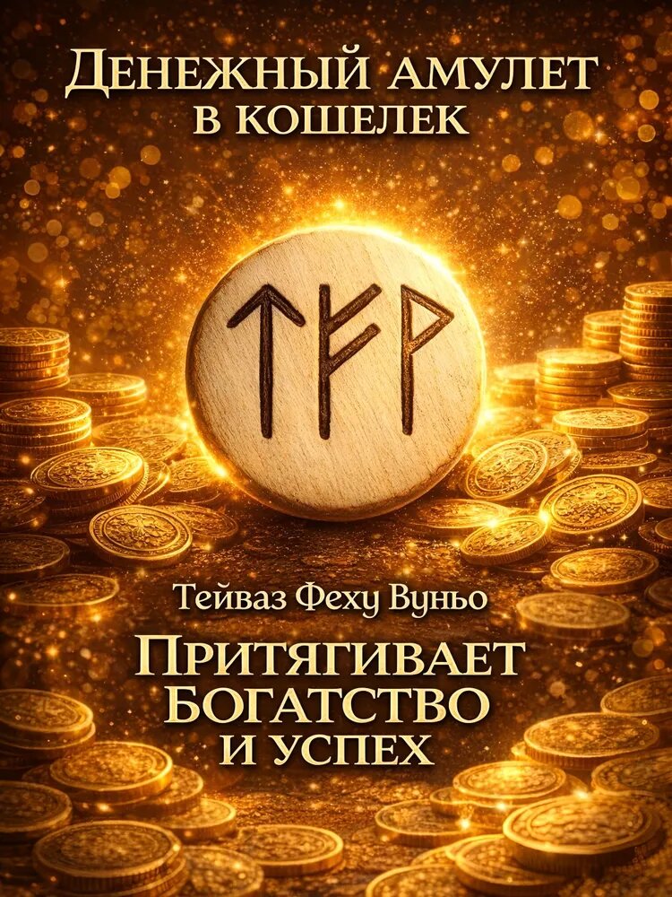 Рунический амулет, денежный оберег привлечения богатства, руны Тейваз Феху Вуньо, рунический талисман на победу, оберег с рунами прибыль и успех