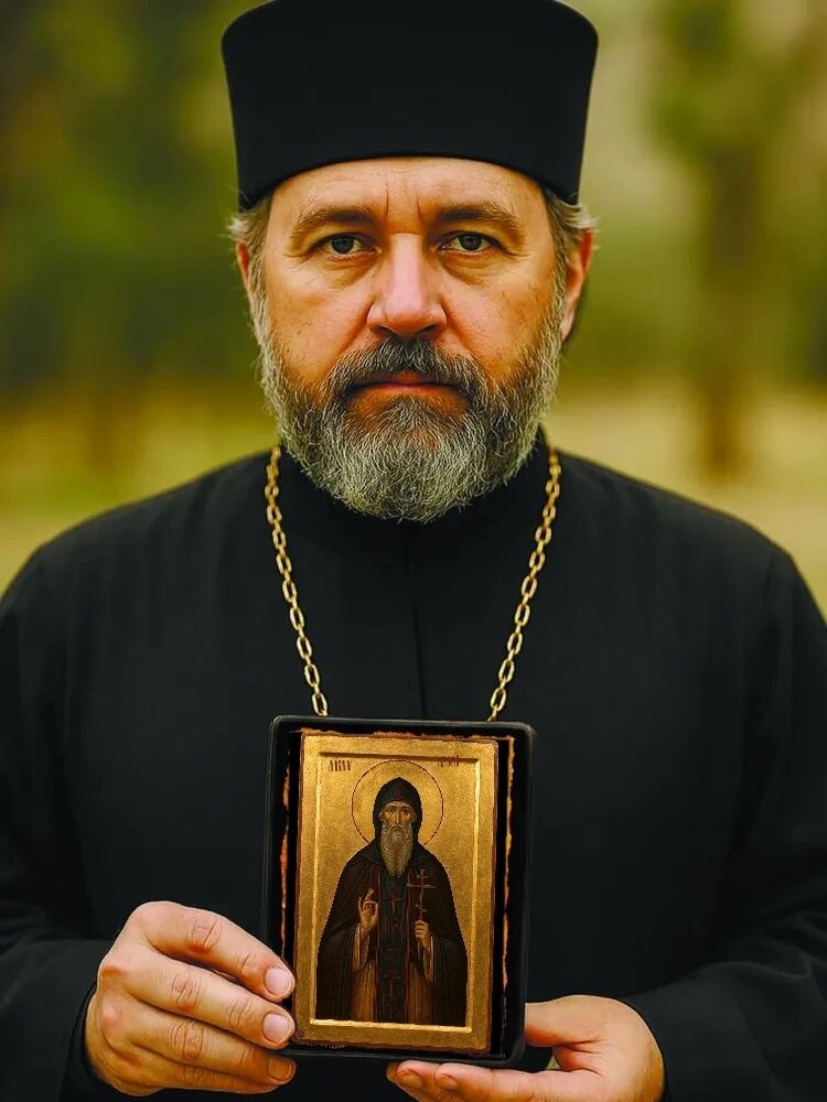 Икона Преподобный Онуфрий Воронский, на дереве, 10×12 см, освящённая