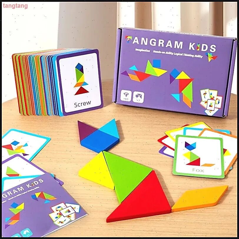 Танграм Развивающая игрушка, деревянная головоломка (120 заданий)