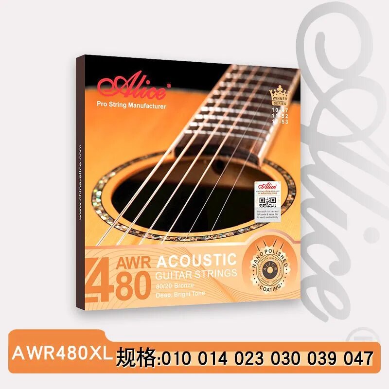 Комплект из 6 покрытых медных струн alice awr480-xl для акустической фолк-гитары